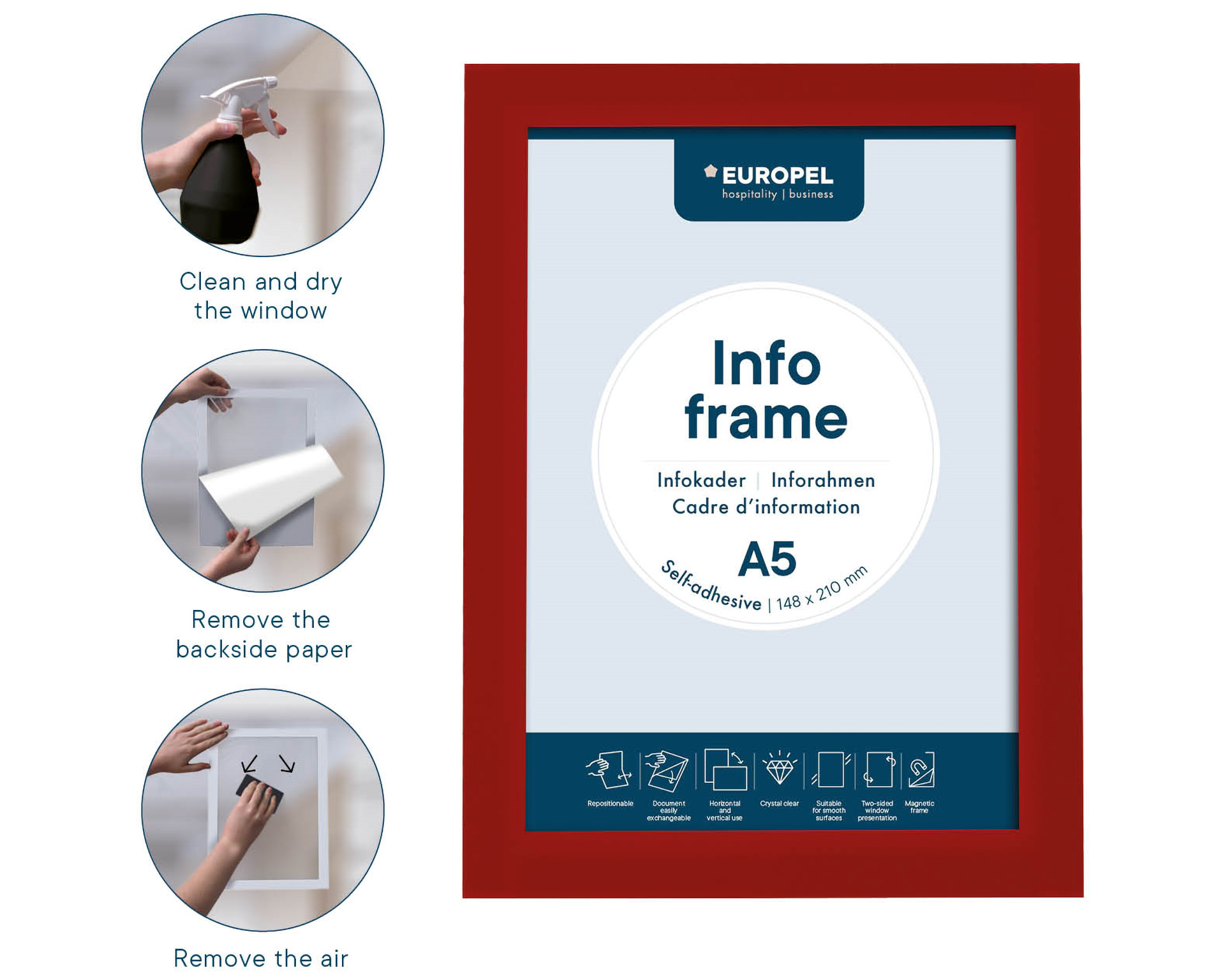 Infokader A5 - Zelfklevend - Kader rood - 2 stuks